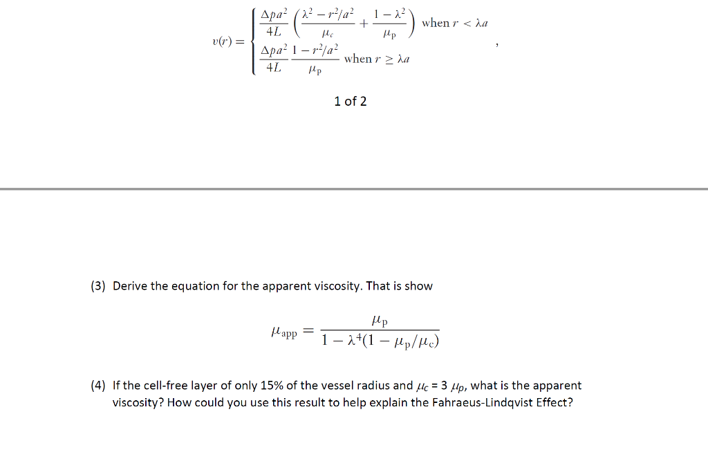 Two-Phase Model for Blood Flow in a Microvessel: A | Chegg.com