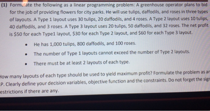 Solved (1) Formulate the following as a linear programming | Chegg.com