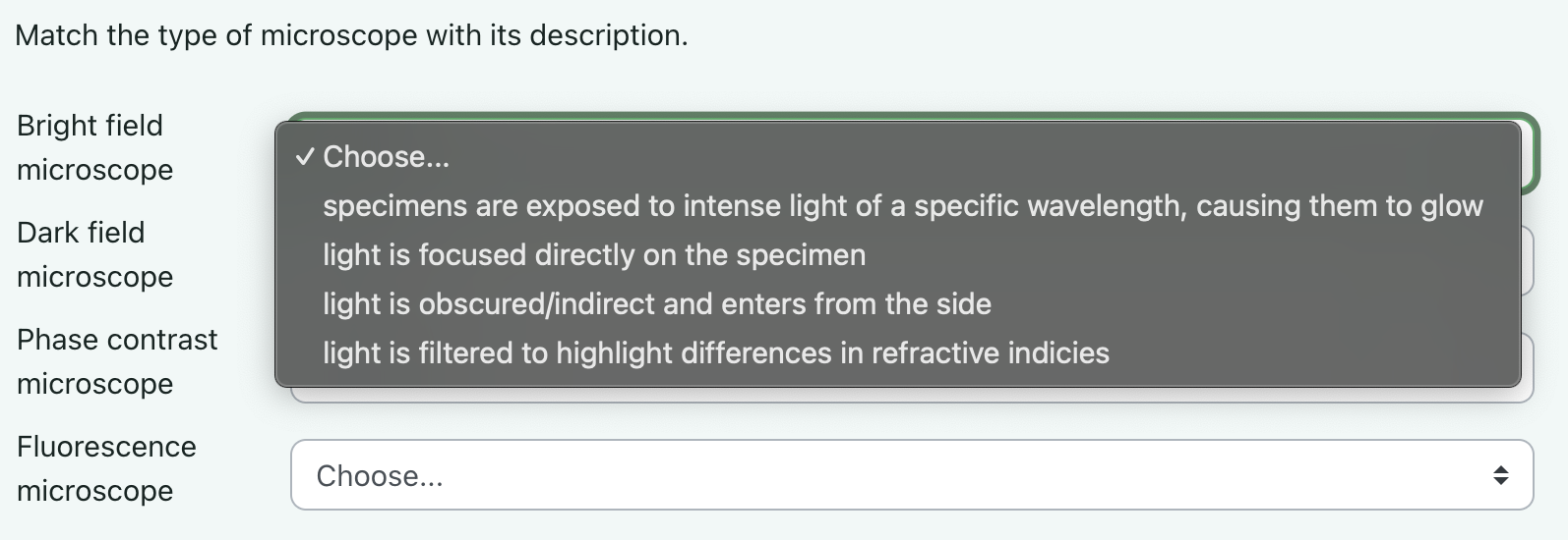 Solved Match the type of microscope with its | Chegg.com