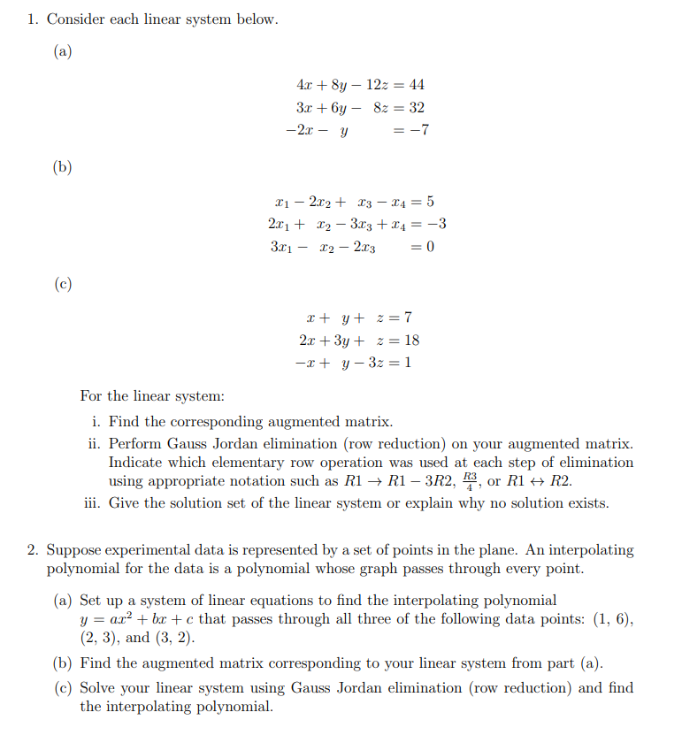 Solved Consider each linear system | Chegg.com