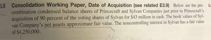 Solved Consolidation Working Paper, Date of Acquisition (see | Chegg.com
