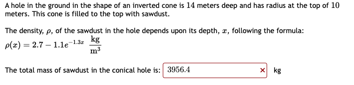 Solved A hole in the ground in the shape of an inverted cone | Chegg.com