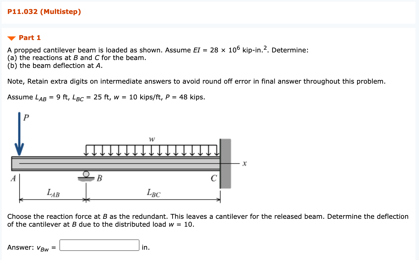 Solved P11.032 (Multistep) Part 1 A propped cantilever beam | Chegg.com