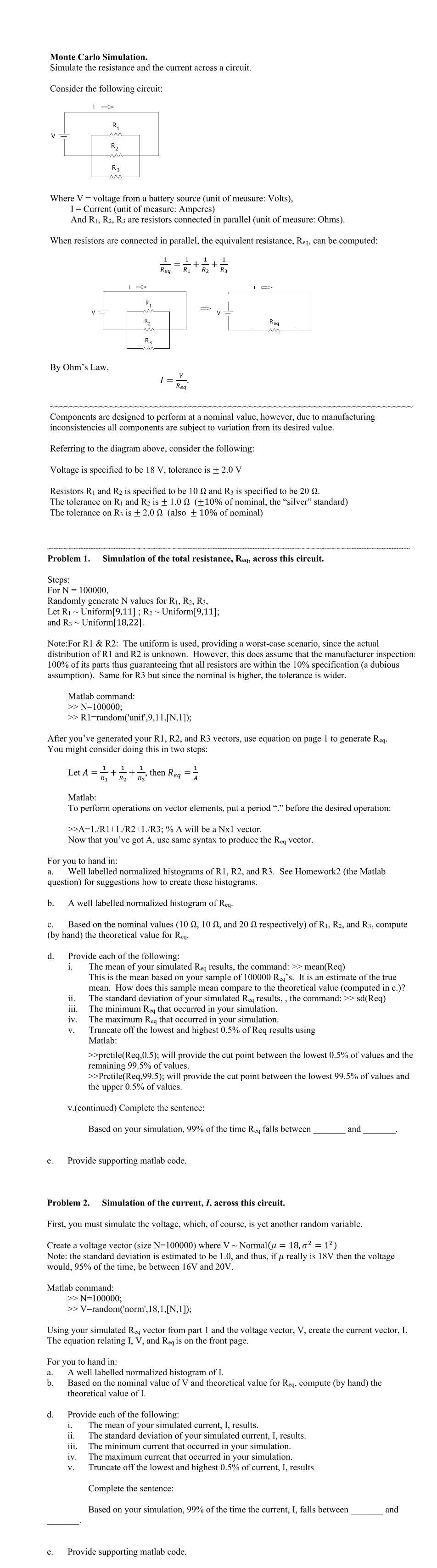 Monte Carlo Simulation. Simulate the resistance and | Chegg.com