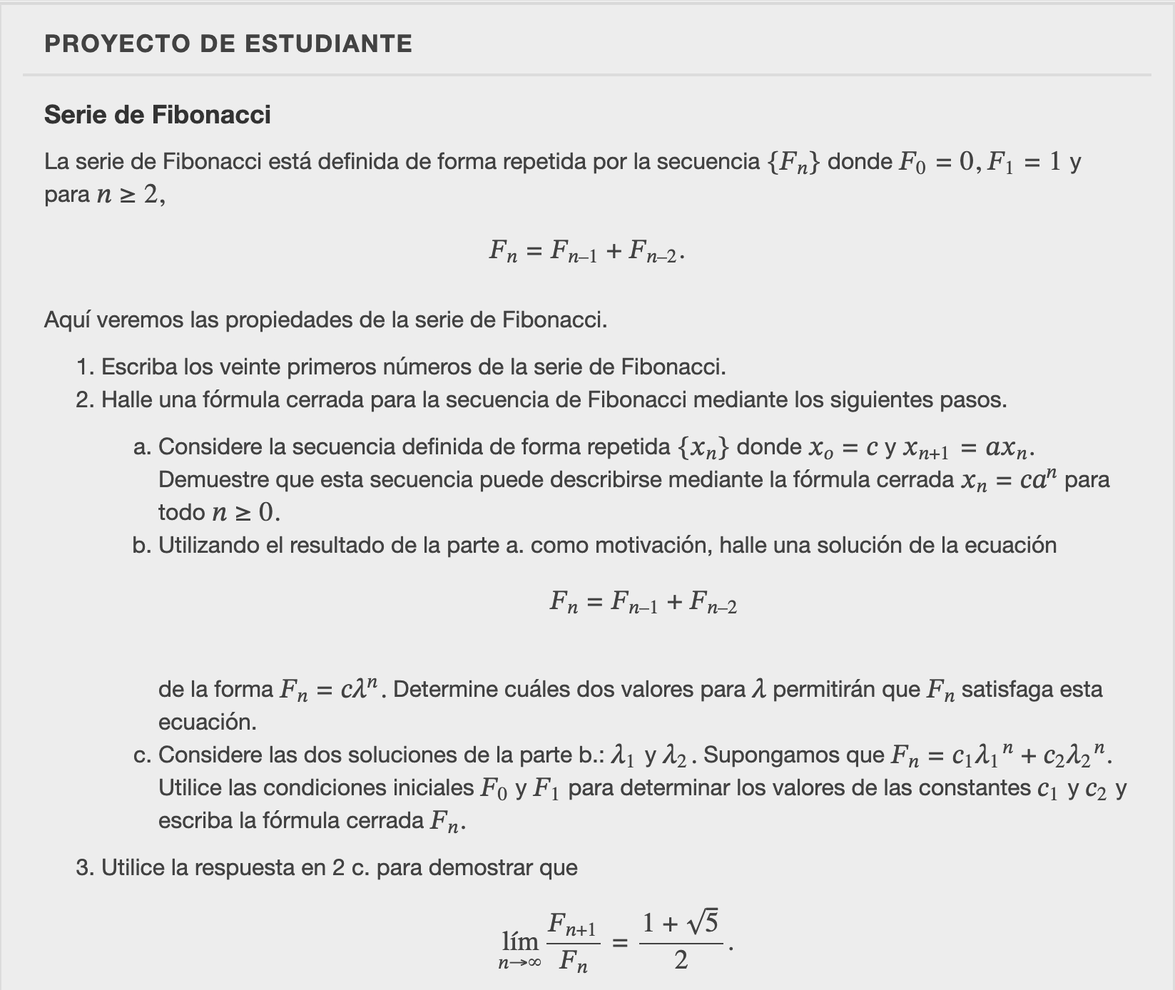 Solved Serie de Fibonacci La serie de Fibonacci está | Chegg.com