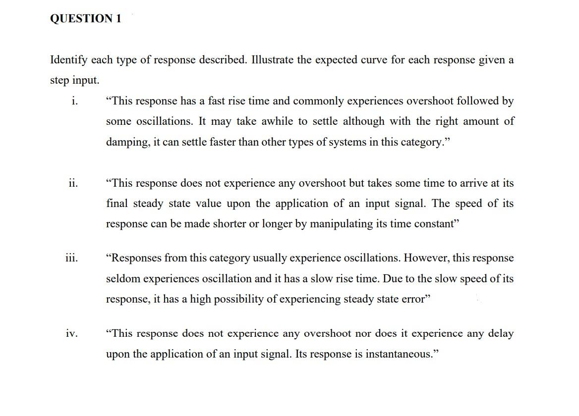 Solved QUESTION 1 Identify each type of response described. | Chegg.com