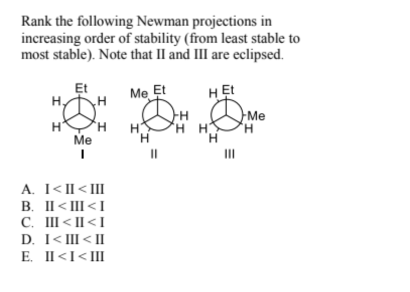 Solved Rank the following Newman projections in increasing | Chegg.com