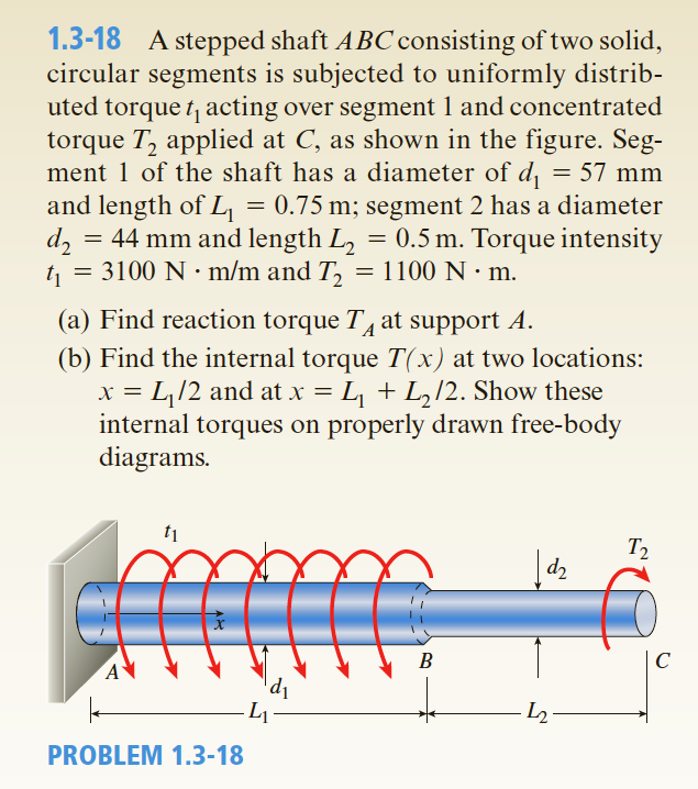 Solved 1.3-18 A stepped shaft ABC consisting of two solid, | Chegg.com