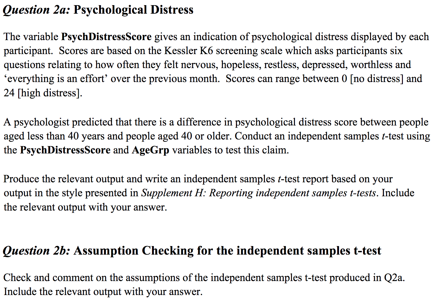 Solved Question 2a: Psychological Distress The variable | Chegg.com