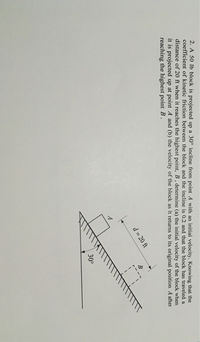 Solved A 50 lb block is projected up a 30 degree incline | Chegg.com