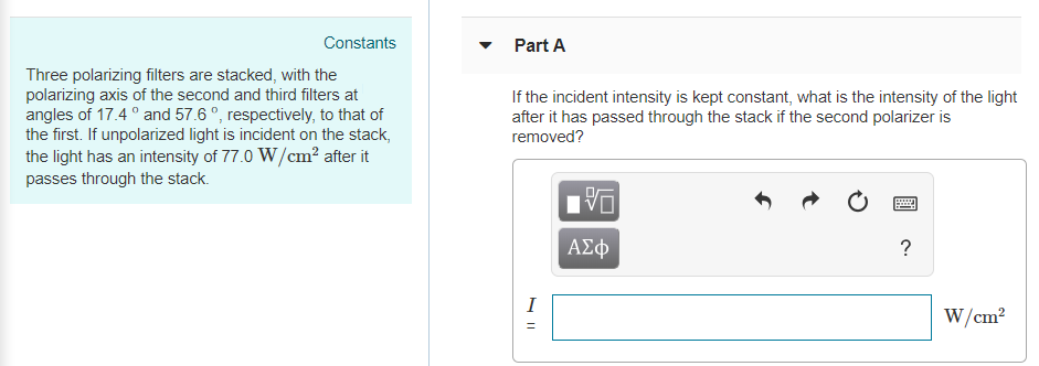 Solved Constants Part A Three polarizing filters are | Chegg.com