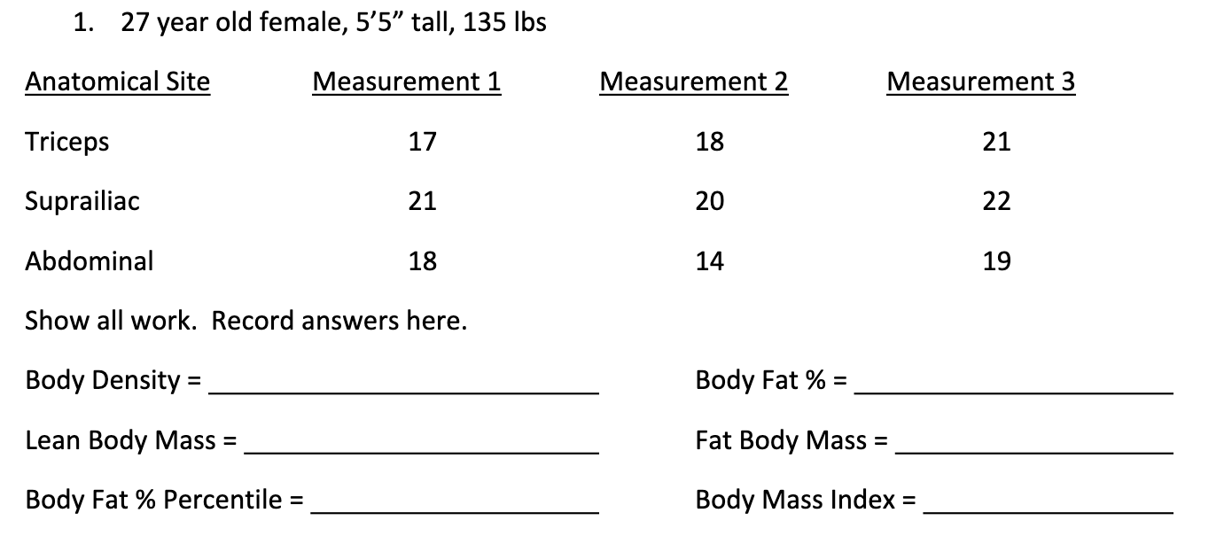 Solved Skinfold measurements were performed for one | Chegg.com
