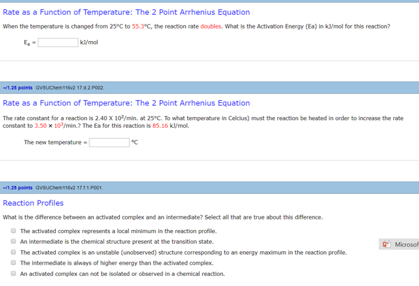 Solved Rate as a function of Temperature: The 2 Point | Chegg.com