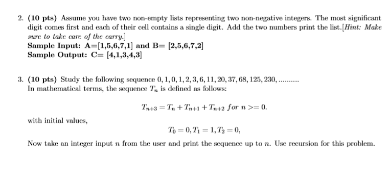 Solved 2. (10 pts) Assume you have two non-empty lists | Chegg.com
