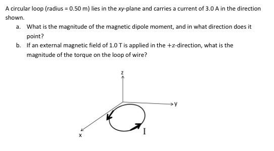 Solved A circular loop (radius = 0.50 m) lies in the | Chegg.com