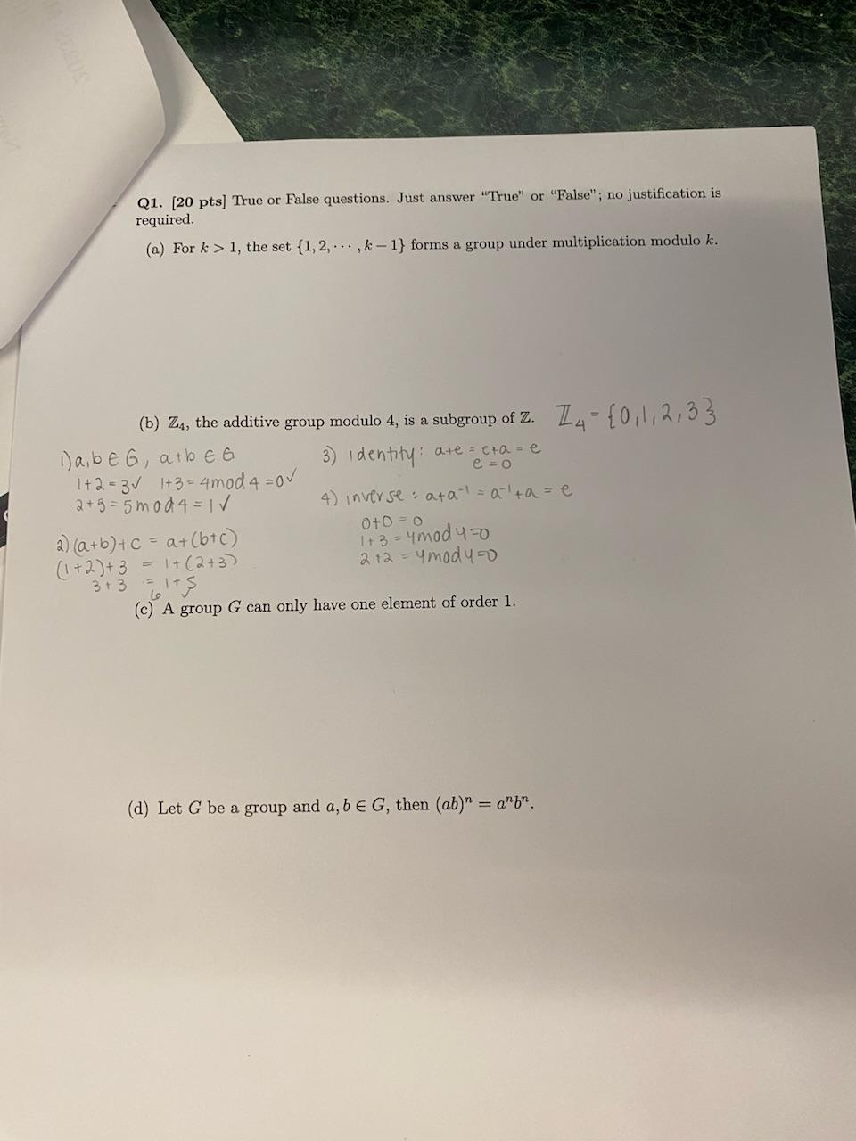 Solved Q1. [20 pts] True or False questions. Just answer | Chegg.com