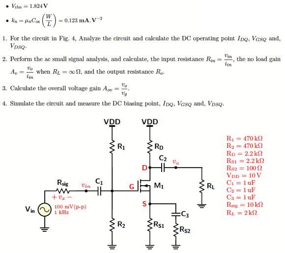 Vihn = 1.824V W kn = Hn Cox = 0.123 mA.V-2 Vo 1. | Chegg.com