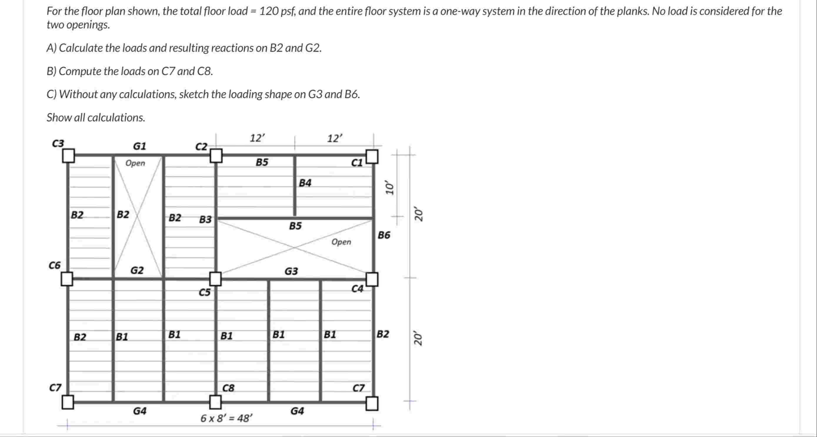 Solved For the floor plan shown, the total floor load = 120 | Chegg.com