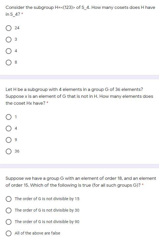 Solved Consider the subgroup H= of S_4. How many | Chegg.com