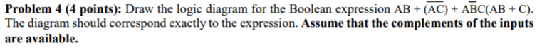 Solved Problem 4 (4 points): Draw the logic diagram for the | Chegg.com