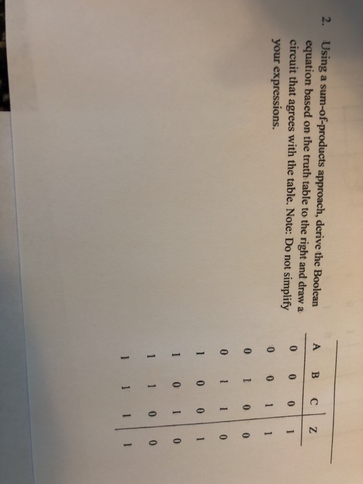 Solved 2 Using A Sum Of Products Approach Derive The