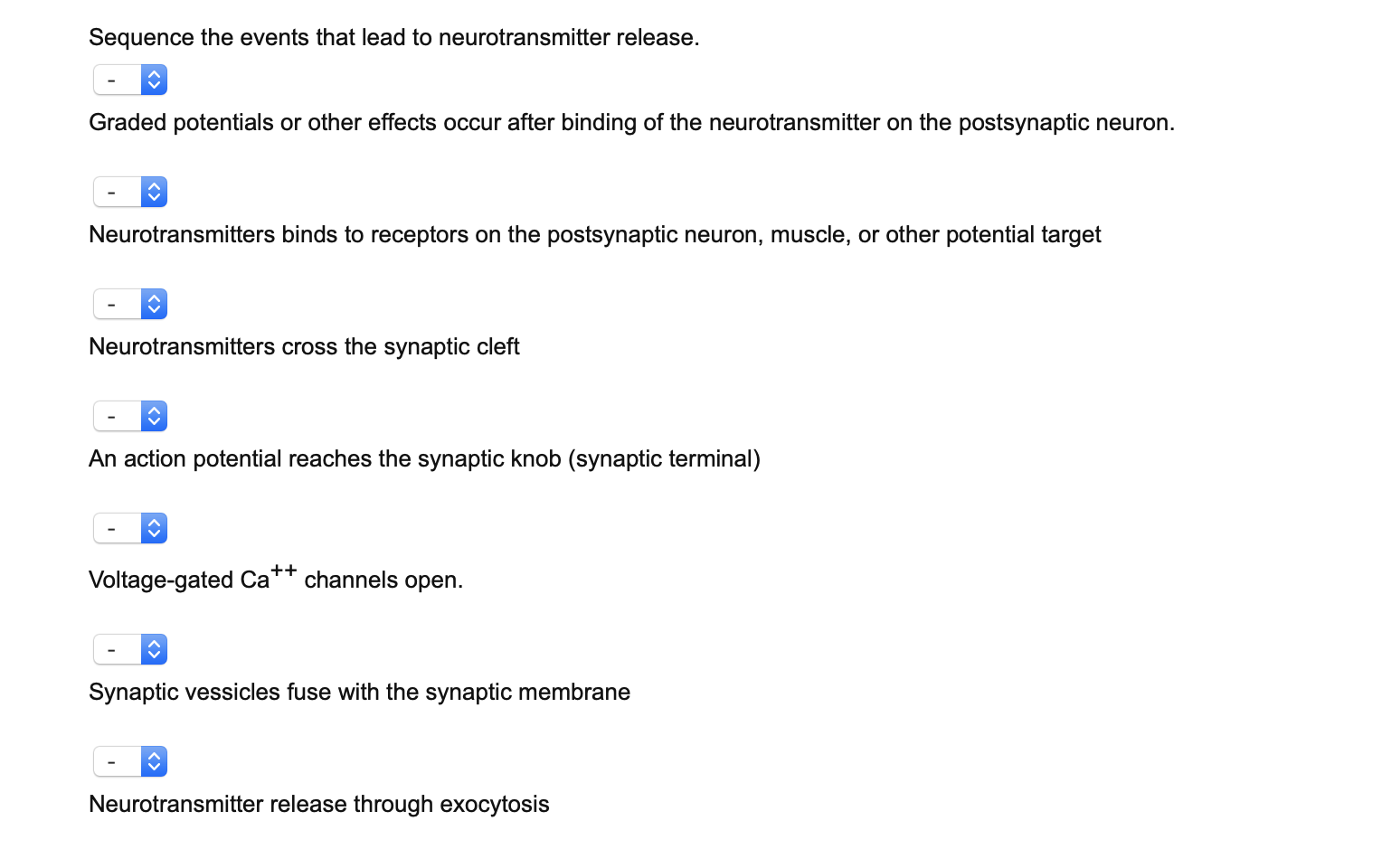 Solved Sequence The Events That Lead To Neurotransmitter 