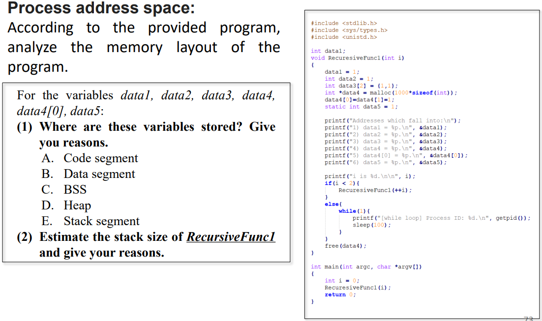 Solved Process address space: According to the provided | Chegg.com