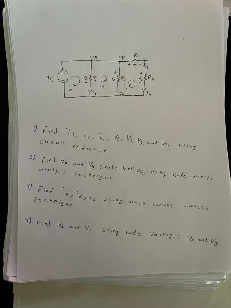 Solved VA opite fot {R₂ {Ry YI₂ VB 1) Find I1, I2, I3, V₁, | Chegg.com