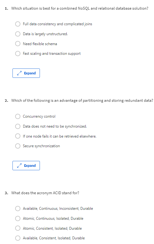 Solved 1. Which situation is best for a combined NoSQL and | Chegg.com
