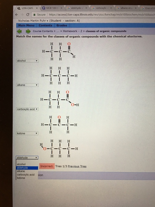 Solved Match the names for the classes of organic compounds | Chegg.com