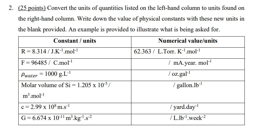 Solved Convert the units of quantities listed on the | Chegg.com