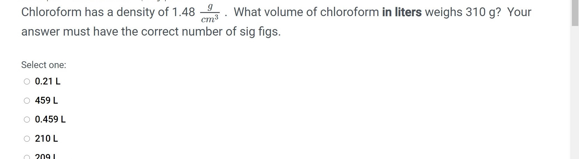 Solved Chloroform has a density of 1.48 9 What volume of | Chegg.com
