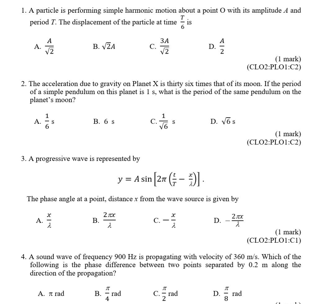 Solved 1. A particle is performing simple harmonic motion | Chegg.com