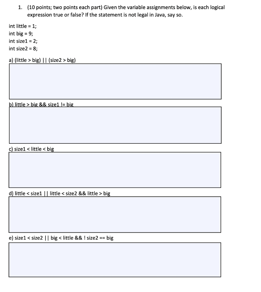 Solved 1. (10 points; two points each part) Given the | Chegg.com