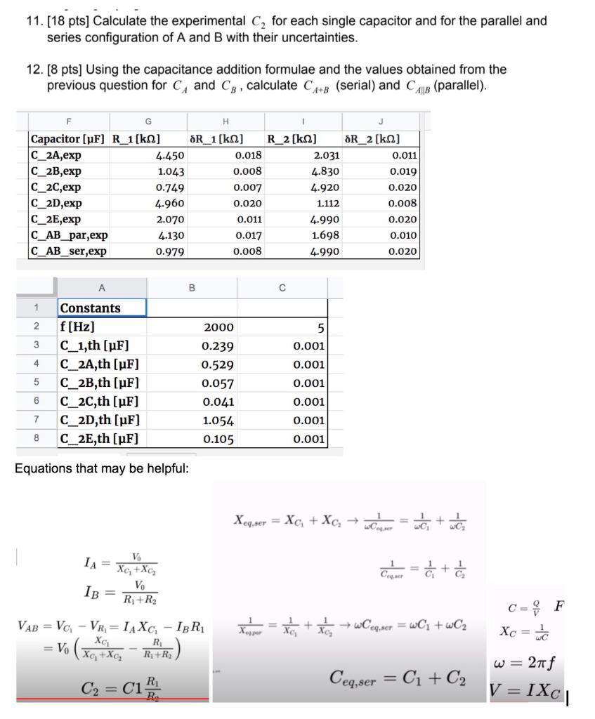 Solved 11. [18 pts] Calculate the experimental C2 for each | Chegg.com