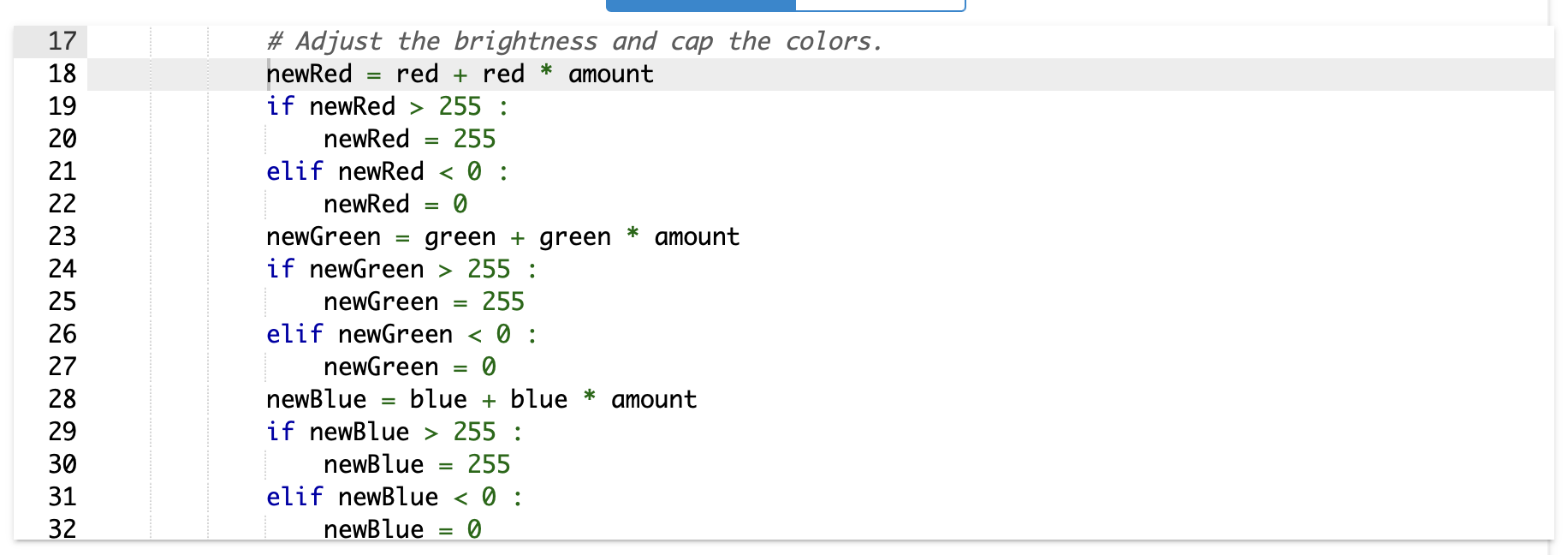 Solved \begin{tabular}{l|l} 17 & \# Adjust the brightness | Chegg.com
