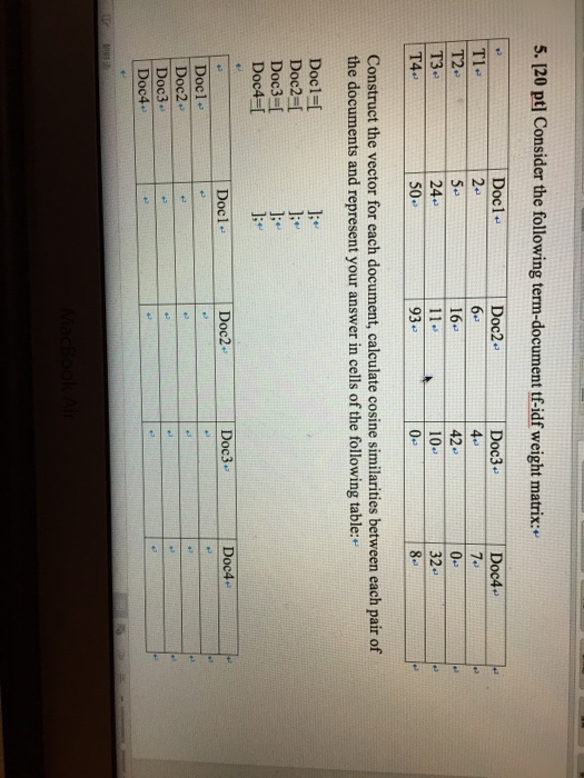 Solved Consider the following term-document tf-idf weight | Chegg.com
