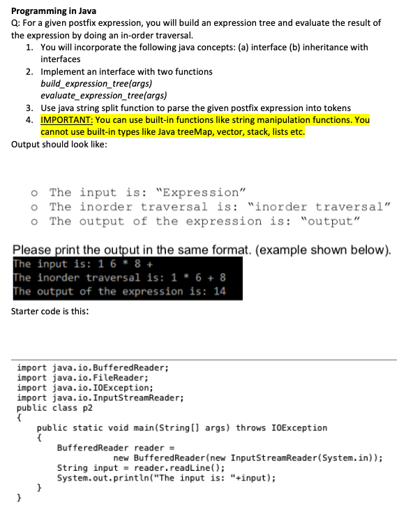 Programming in Java Q: For a given postfix | Chegg.com