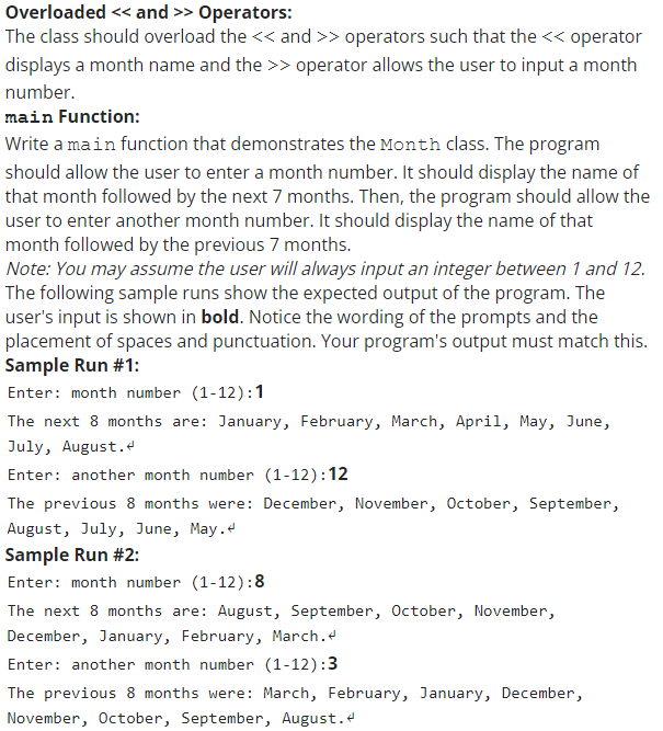 Solved Design a class named Month. The class should have the | Chegg.com