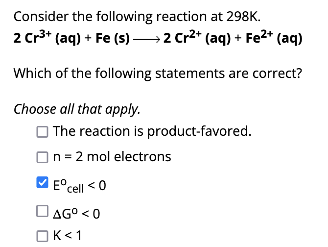 Solved Consider the following reaction at 298 K. | Chegg.com