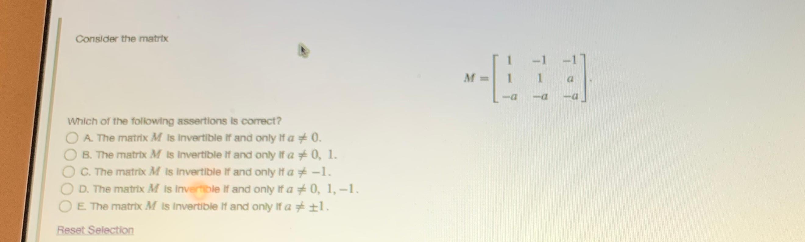 Solved Consider the matrix 1 1 Which of the following | Chegg.com