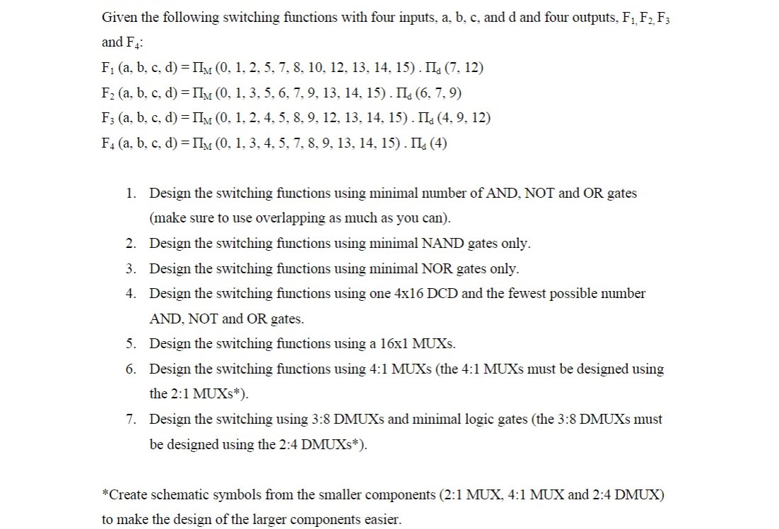 Solved Given the following switching functions with four | Chegg.com