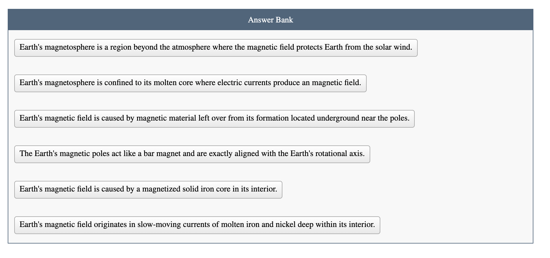 Solved Identify which statements about Earth's magnetic | Chegg.com