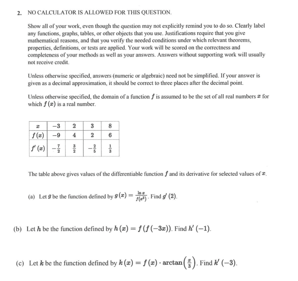 Solved 2. NO CALCULATOR IS ALLOWED FOR THIS QUESTION. Show | Chegg.com