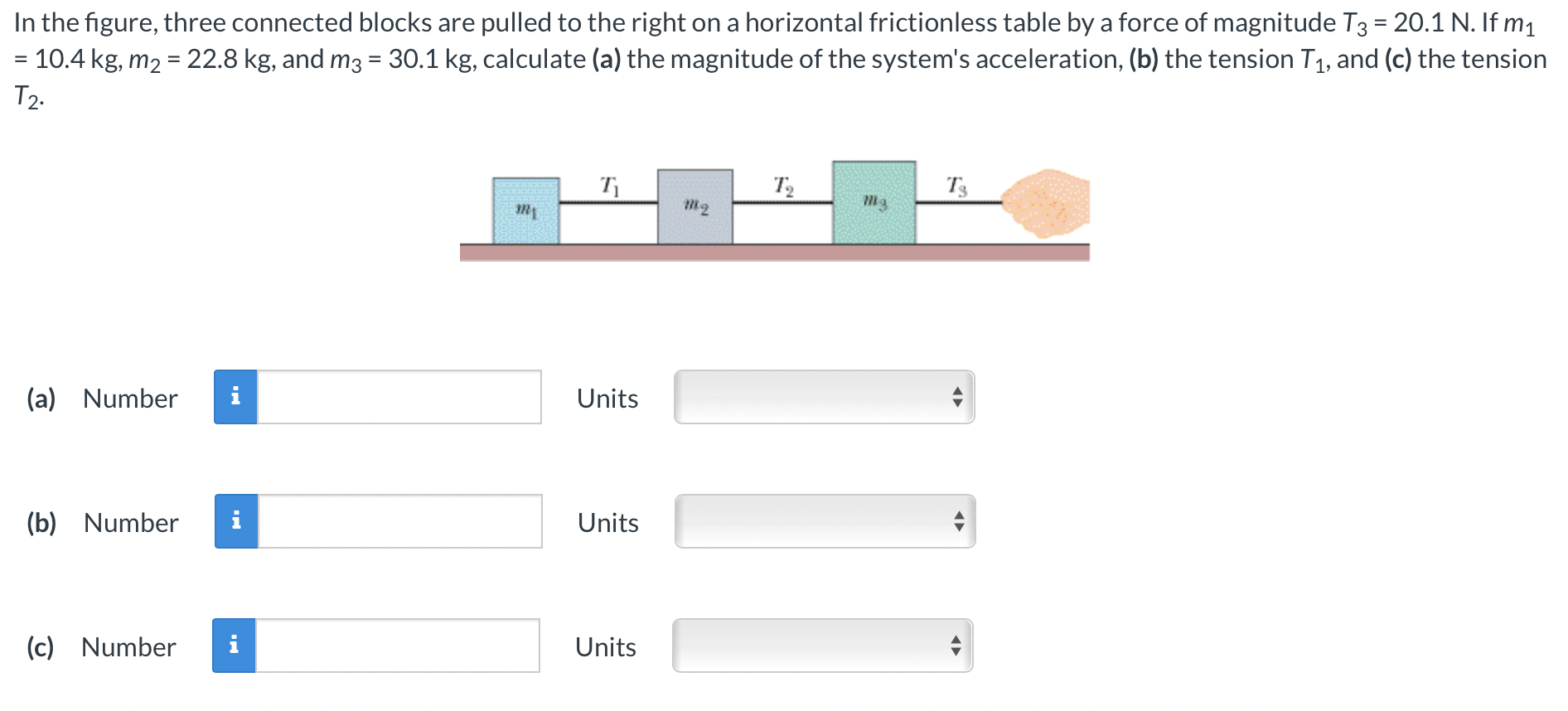 Solved In the figure, three connected blocks are pulled to | Chegg.com