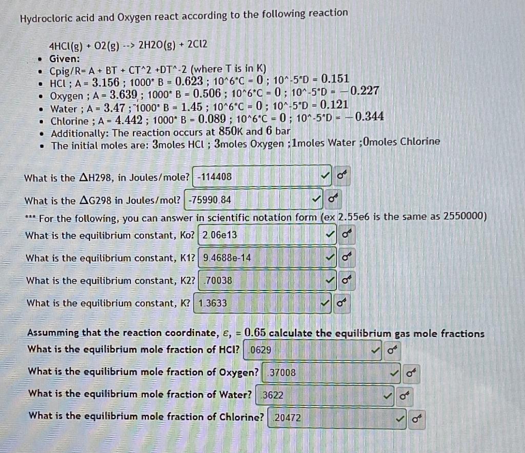 Solved Hydrocloric acid and Oxygen react according to the | Chegg.com