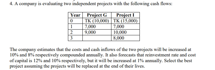 Solved 4. ﻿A company is evaluating two independent projects | Chegg.com