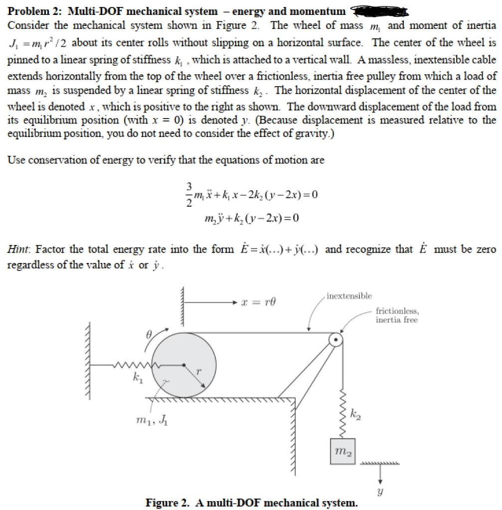 Solved Problem 2: Multi-DOF mechanical system - energy and | Chegg.com