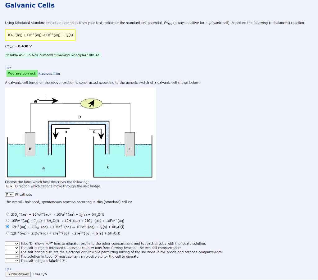 Solved Galvanic Cells Using tabulated standard reduction | Chegg.com