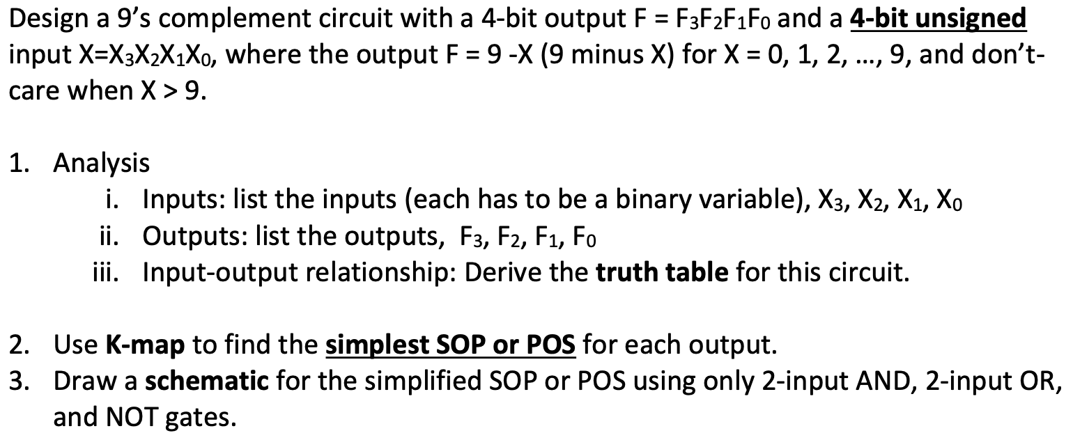 Solved Design A 9s Complement Circuit With A 4 Bit Output F